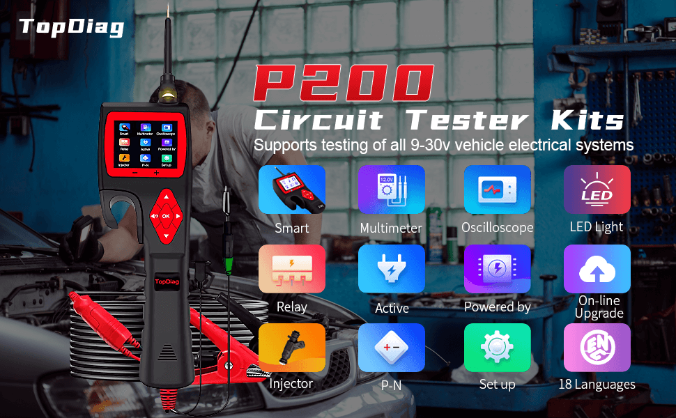 TopDiag P200 Automotive Circuit Tester, 12V 24V Electrical Test Tool w ...